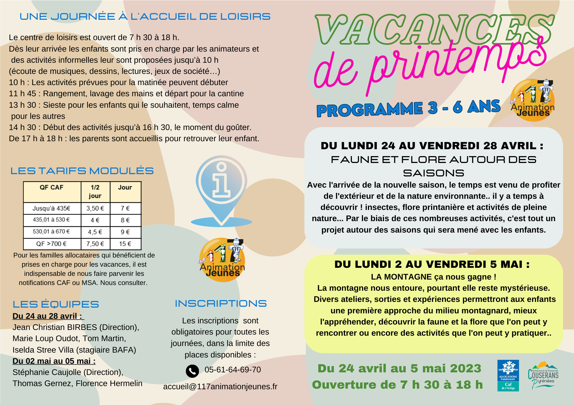 Programmes des Vacances de Printemps 3 - 6 ans - 117 animation jeunes